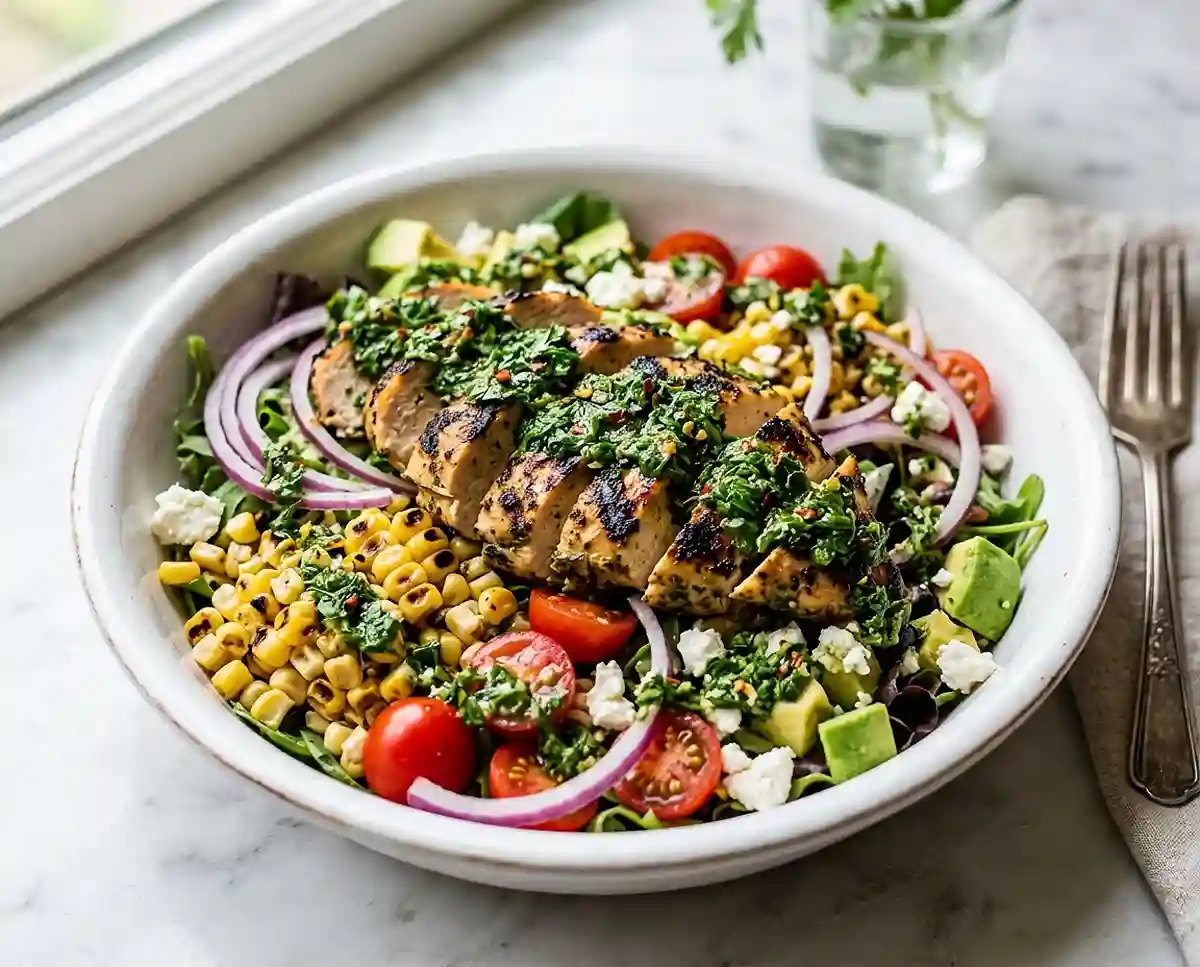The Best Chimichurri Chicken Corn Salad | Salad Alchemy
