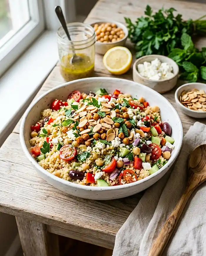 The Best Mediterranean Couscous Chickpea Crunch Salad | Salad Alchemy